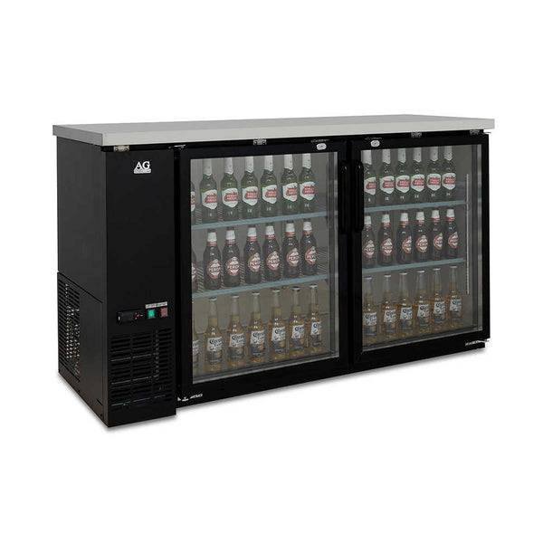 Two Door Commercial Glass Door Bar Fridge with Stainless Steel Counter ...